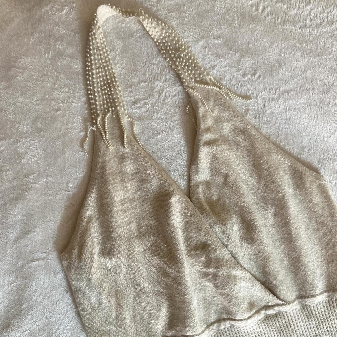 Y2k mermaid core knit halter top with pearl beading... - Depop