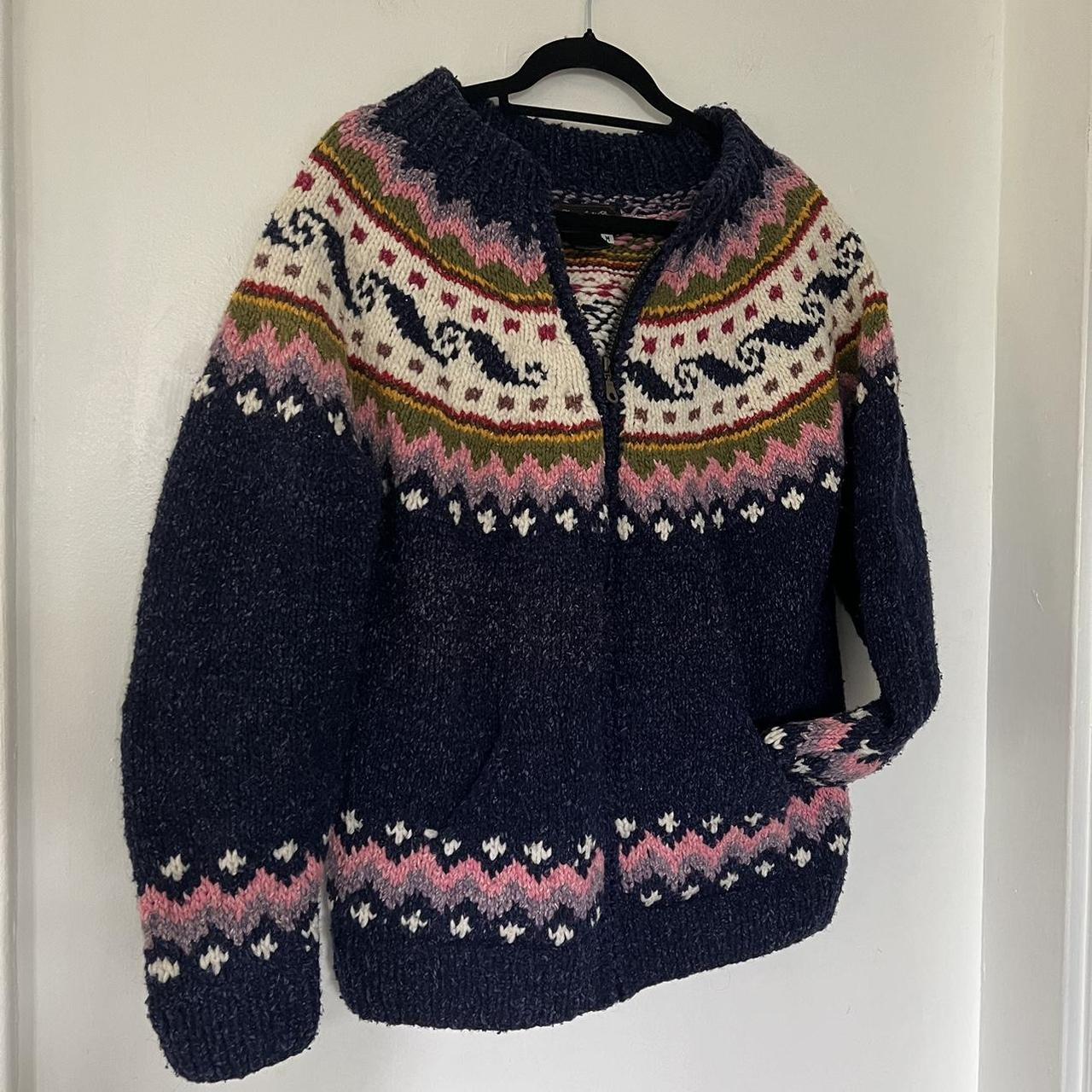 Ecuadorian handmade knitted wool zip sweater for... - Depop