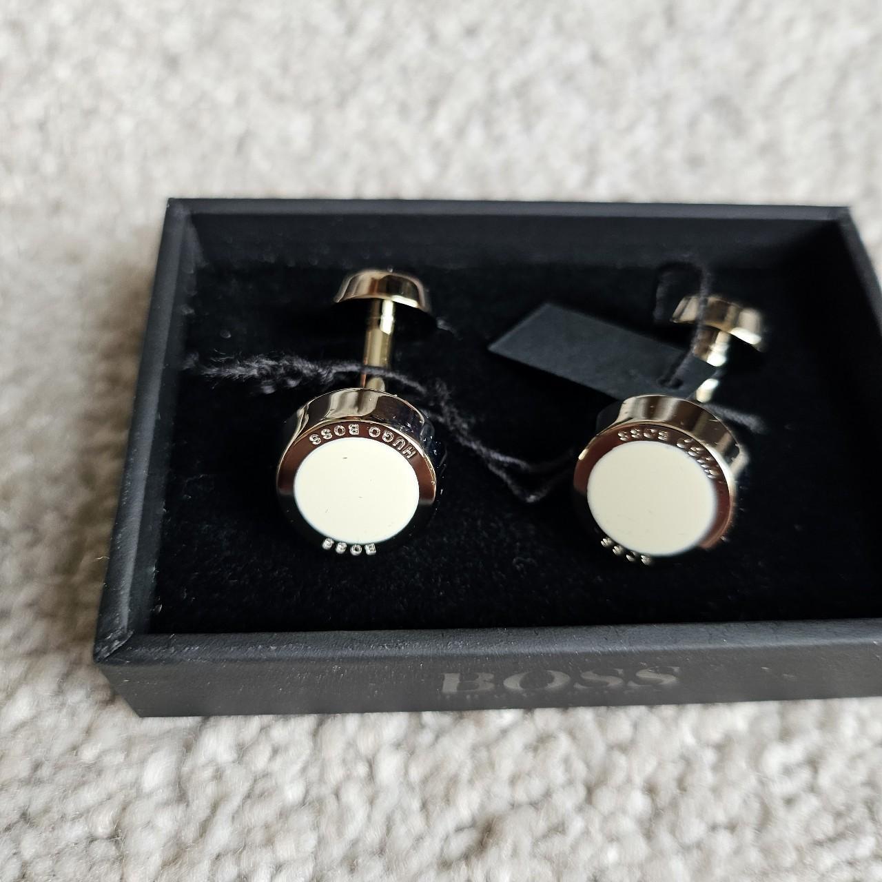 Classic silver Hugo Boss cufflinks. In original box - Depop