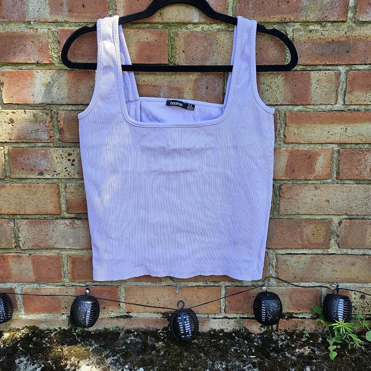 tank top with cut-out back from boohoo, color lilac,... - Depop