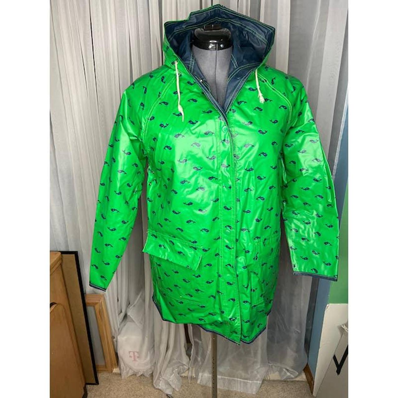PVC rain coat reversible whales green navy blue size... - Depop