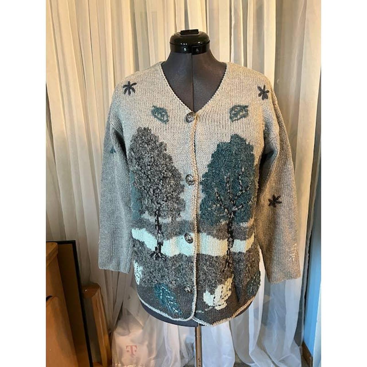 cardigan sweater trees fall landscape Size Small 55%... - Depop