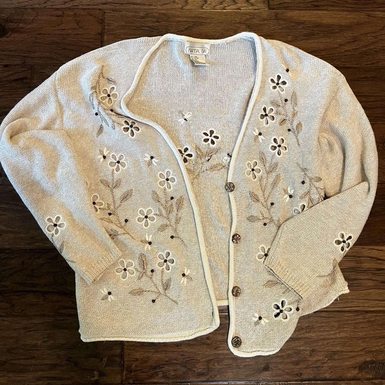 Women's Cream and Brown Cardigan | Depop