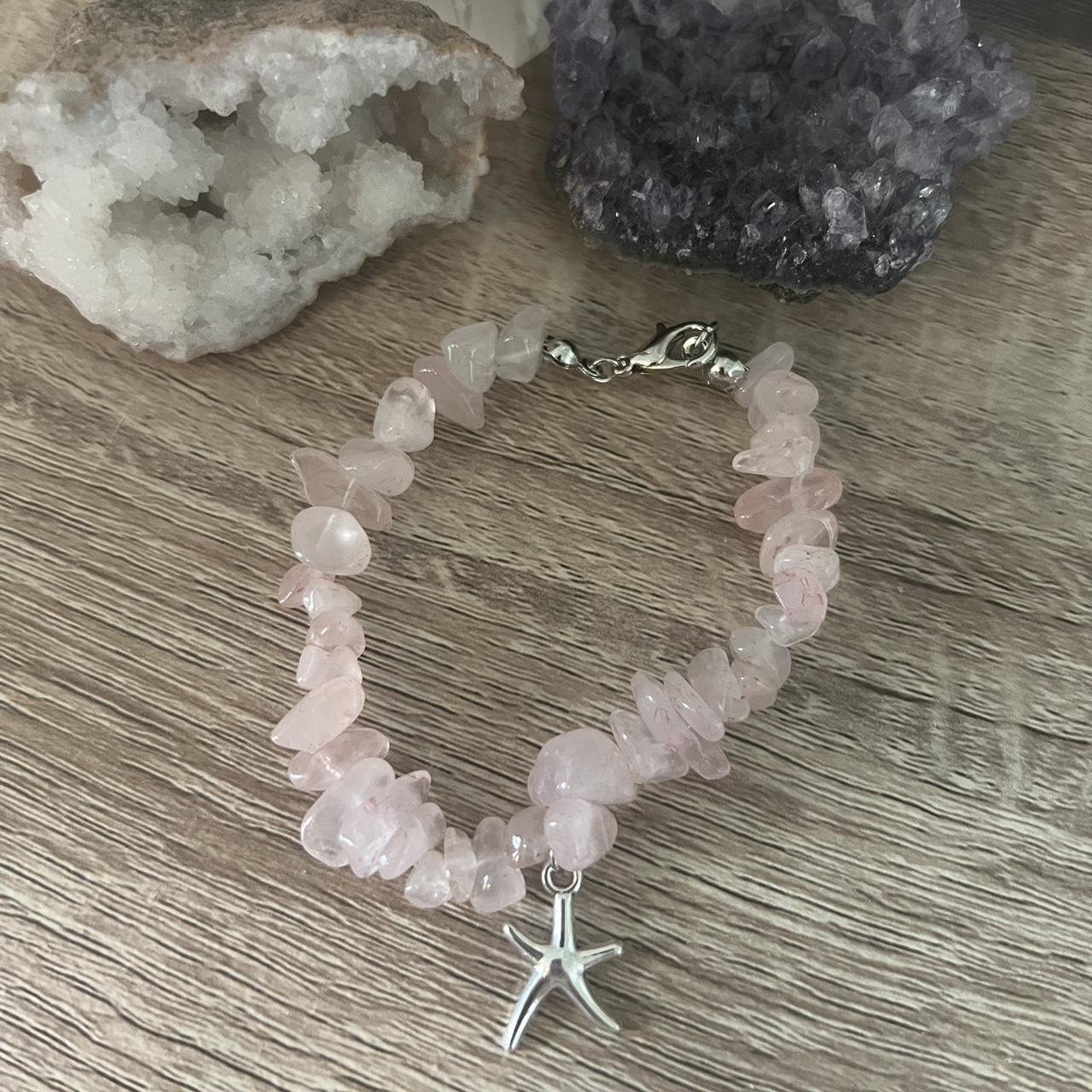 Rose quartz crystal bracelet with star fish charm... - Depop