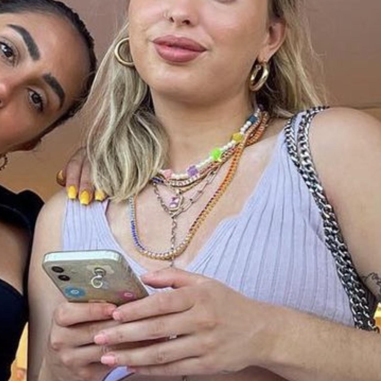 Silver Rainbow diamond chain necklace around... - Depop