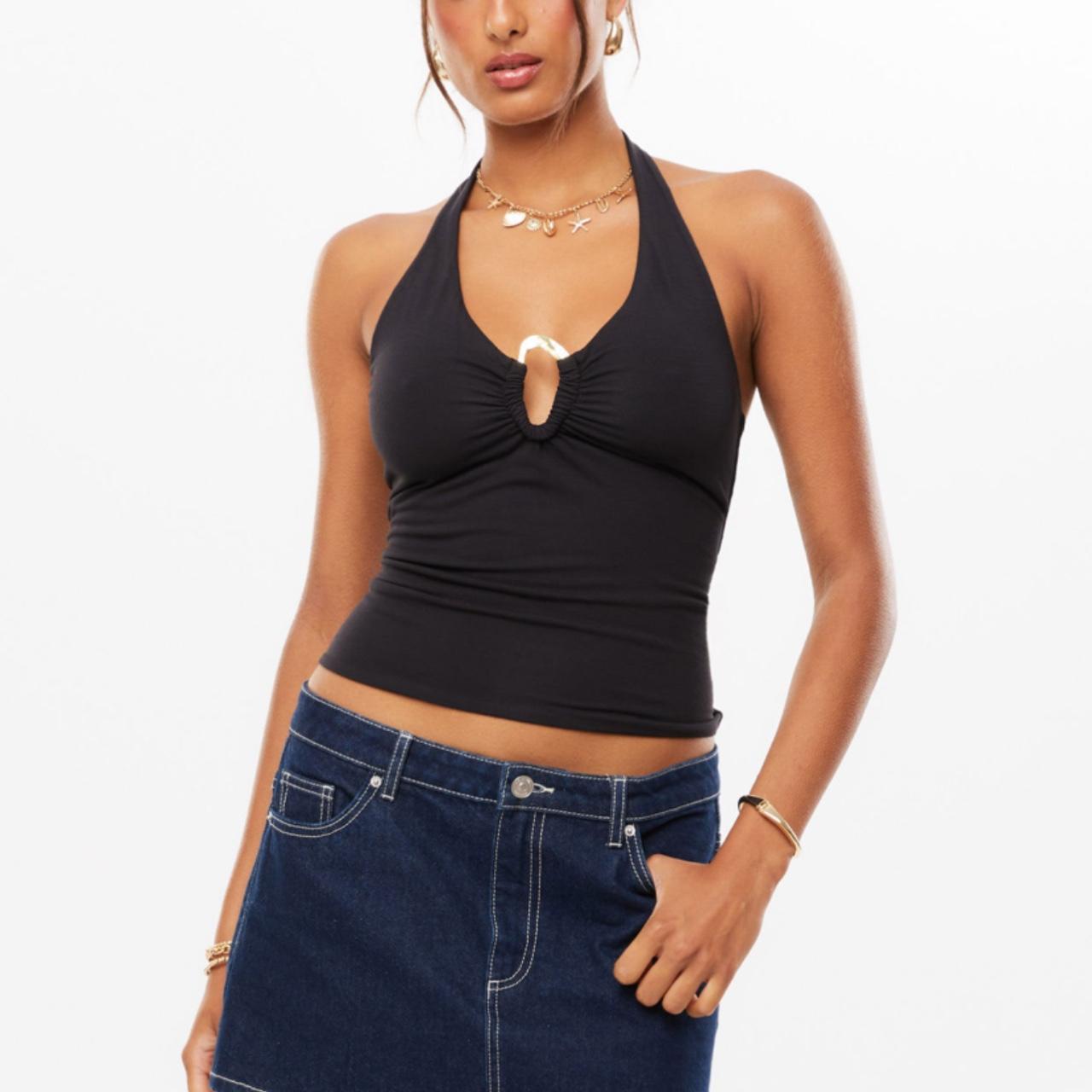Black super halter top only worn once in perfect... | Depop