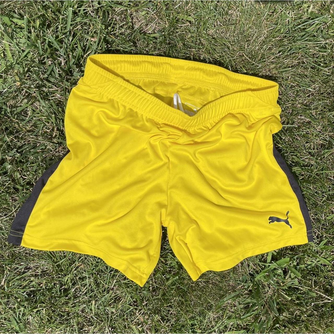 PUMA Yellow and Black Athletic Shorts — Size S... - Depop