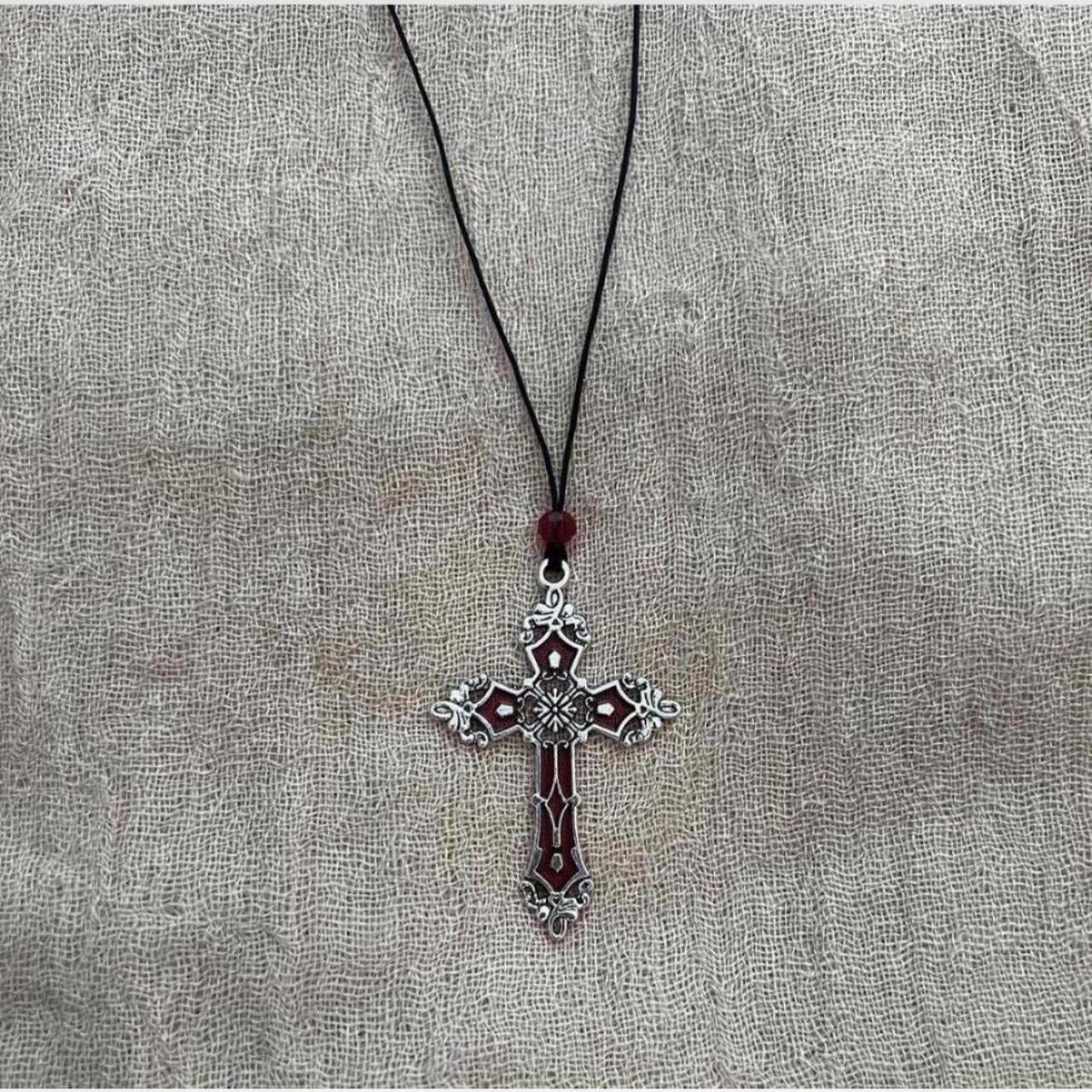 Red and silver cross necklace #goth #emo #grunge... - Depop