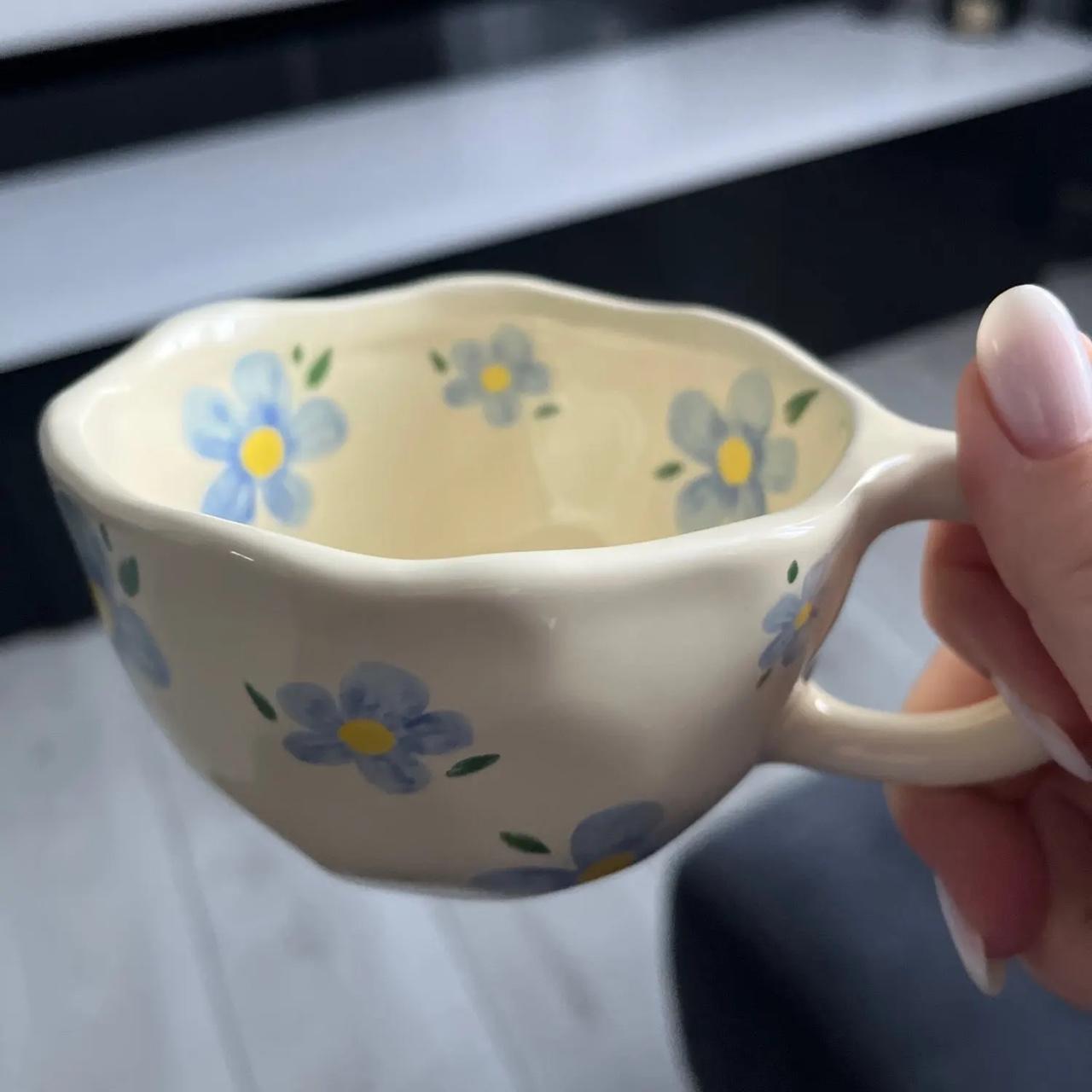 Cute Floral Handmade Ceramic Mug for Coffee #mugs... - Depop