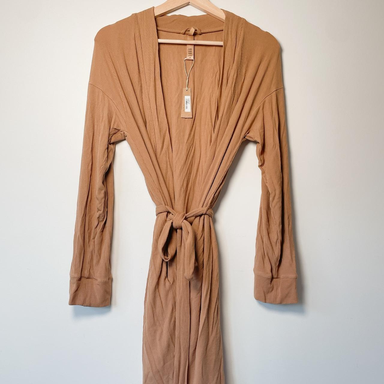 REPOP! Skims ribbed soft lounge robe in camel - size... | Depop