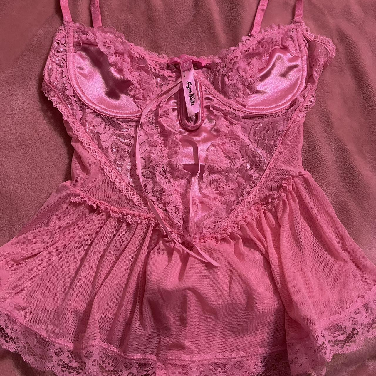 Sugar Thrillz pink frilly jumpsuit teddy 💞 this... - Depop