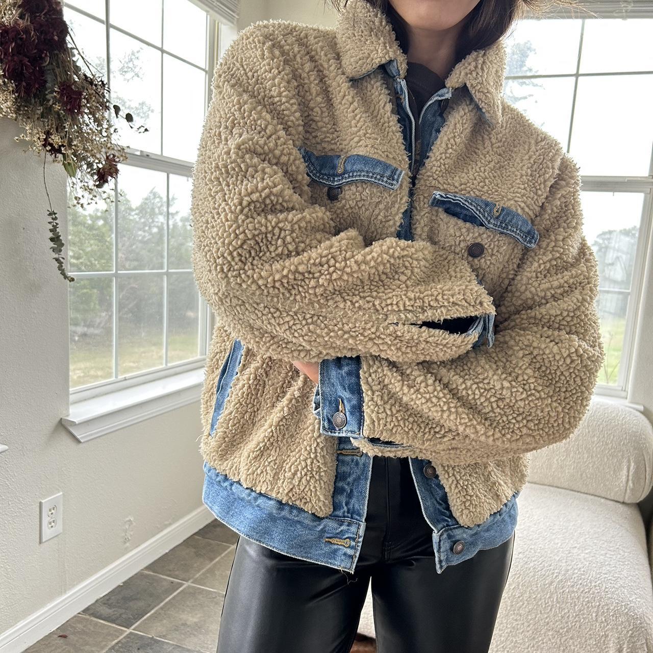 Vintage Reversible Teddy / Jean jacket Size medium... - Depop