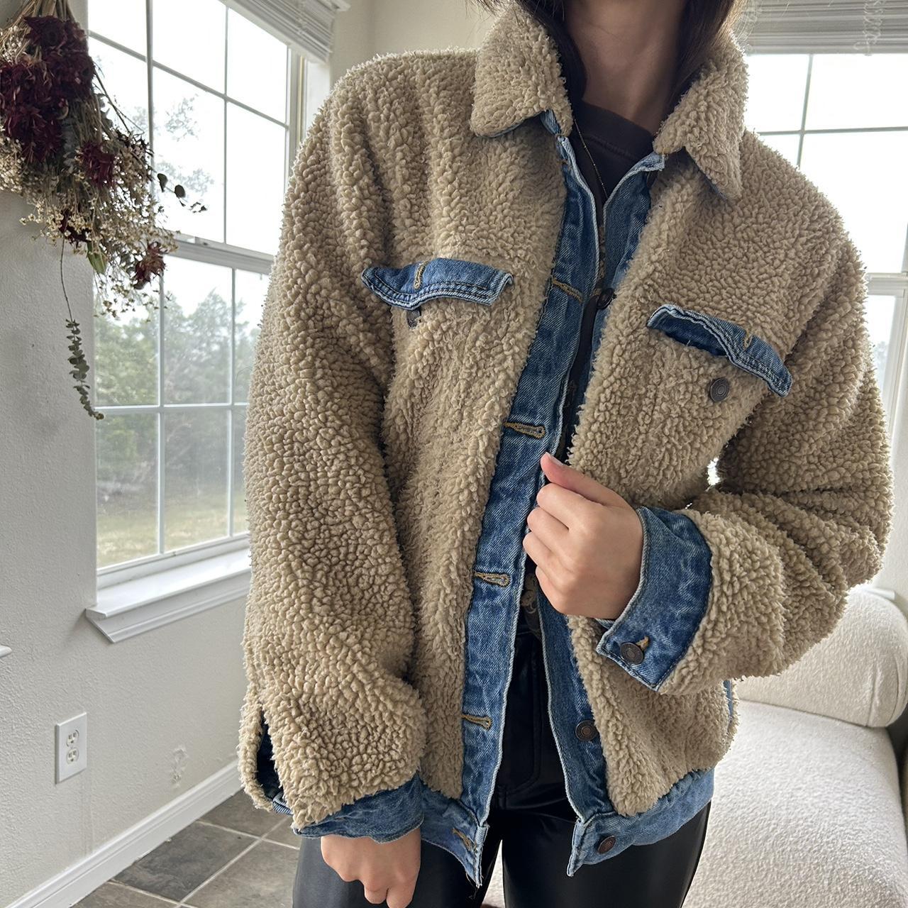 Vintage Reversible Teddy / Jean jacket Size medium... - Depop