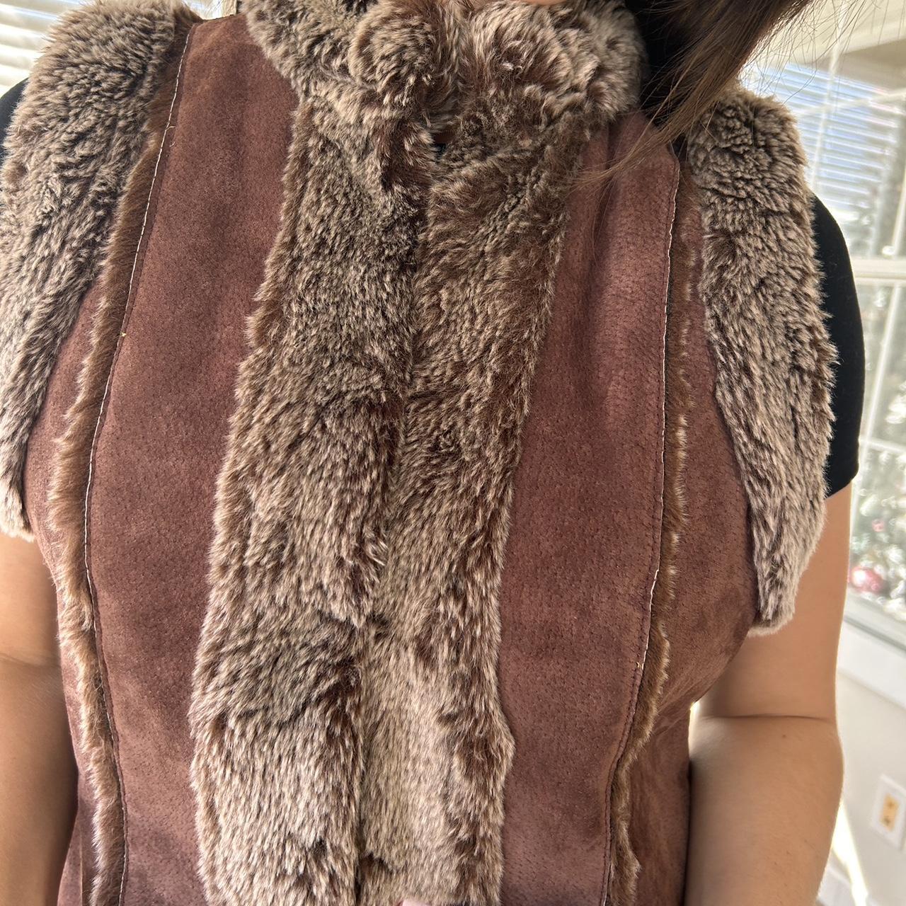 Vintage Fuzzy fur lined vest 100% leather vest w/... - Depop