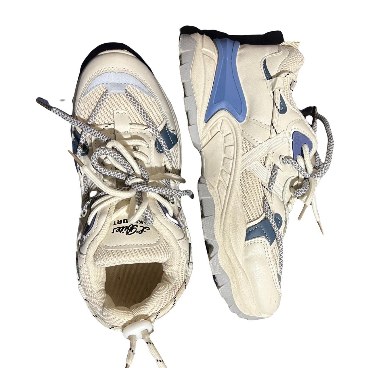 unique white/cream and blue trainers sneakers "L'... - Depop