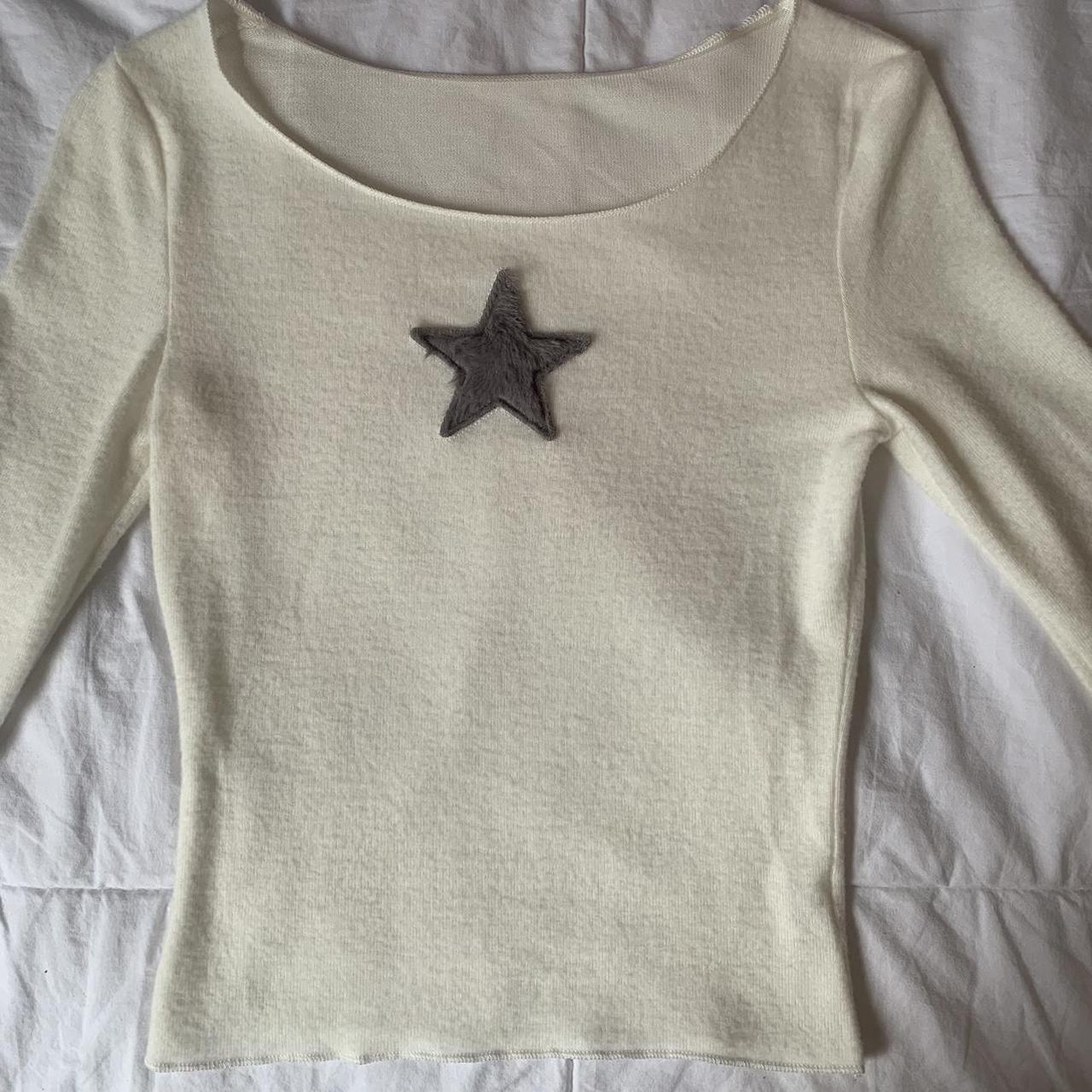 Small White Y2K Long Sleeve Star Top #y2k... - Depop