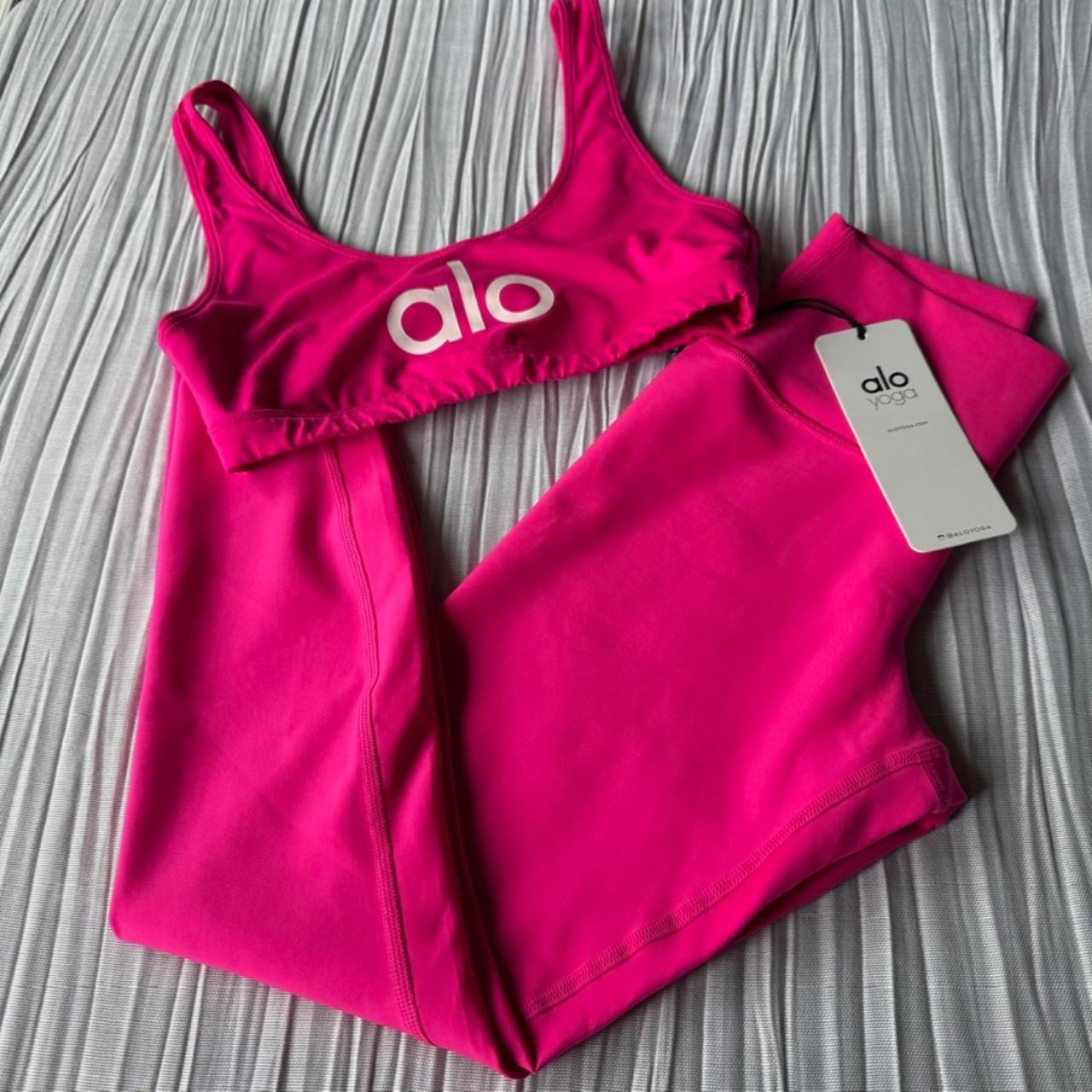 Neon Pink Alo Yoga Set - Leggings and Sports... | Depop