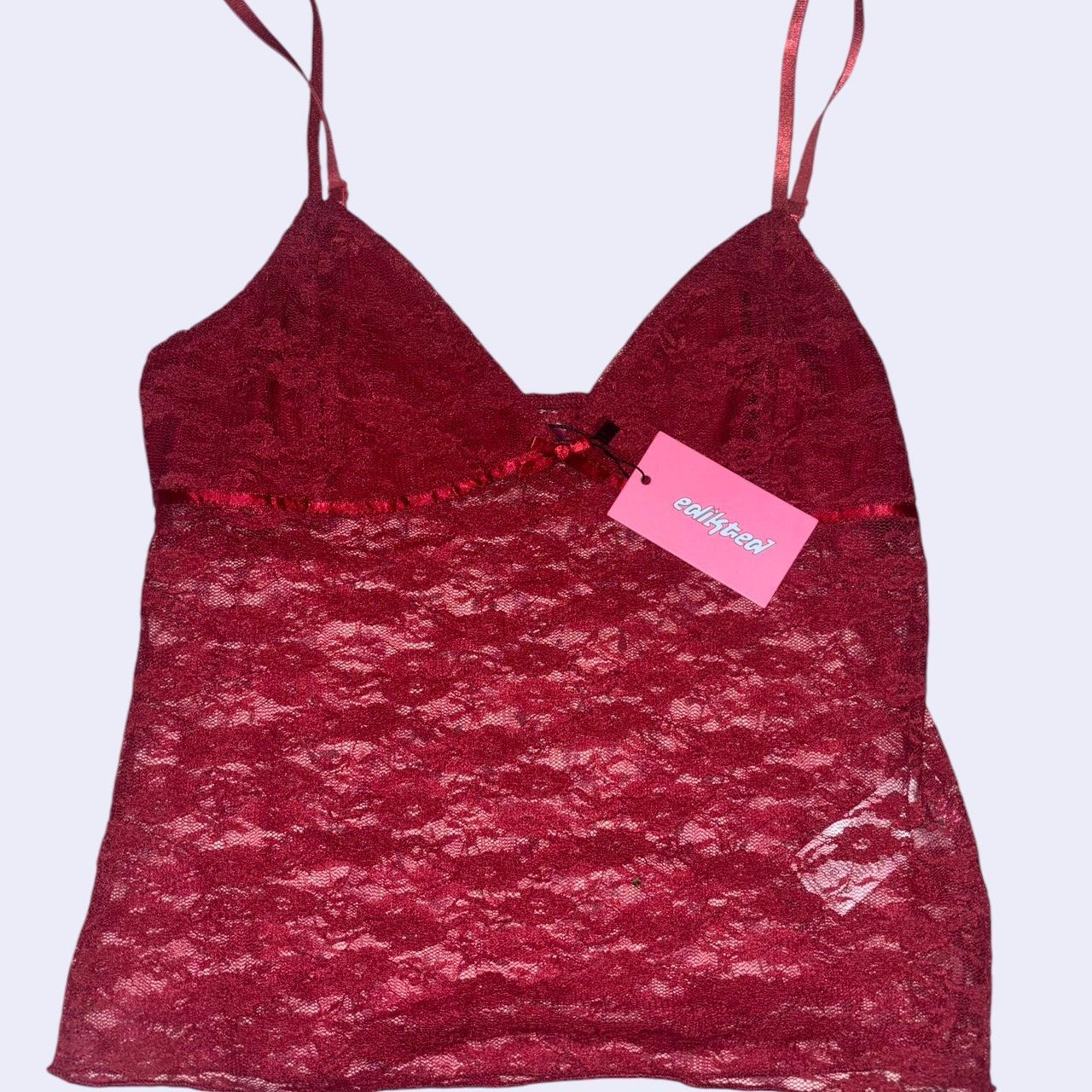 Edikted red cami lace top Size medium New with... - Depop