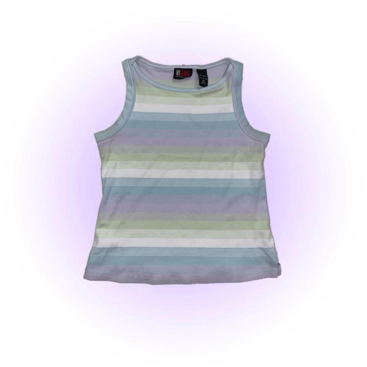 *̩̩̥͙˚̩̥̩̥*̩̩͙‧͙striped pastel tank top NY Jeans Size... - Depop
