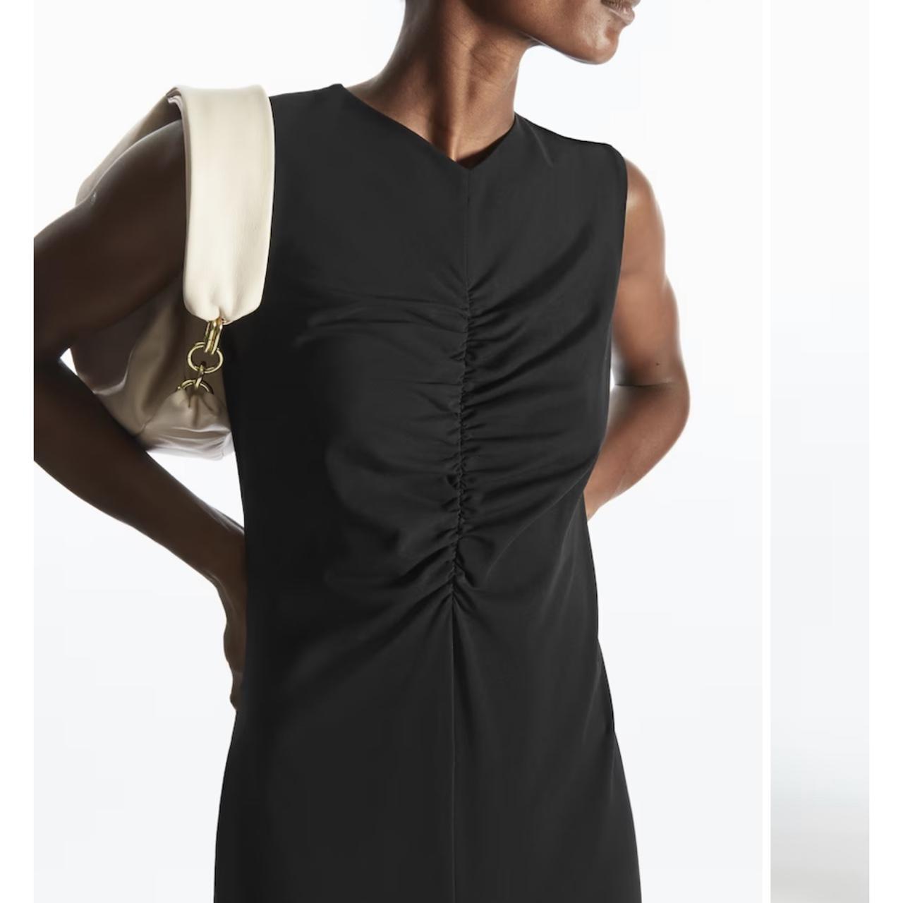 Cos slim-gathered black dress Size small Rrp -... - Depop