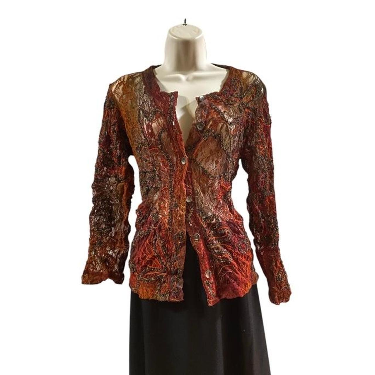 Chico’s Cherry Red Lace Cardigan Unique,... | Depop