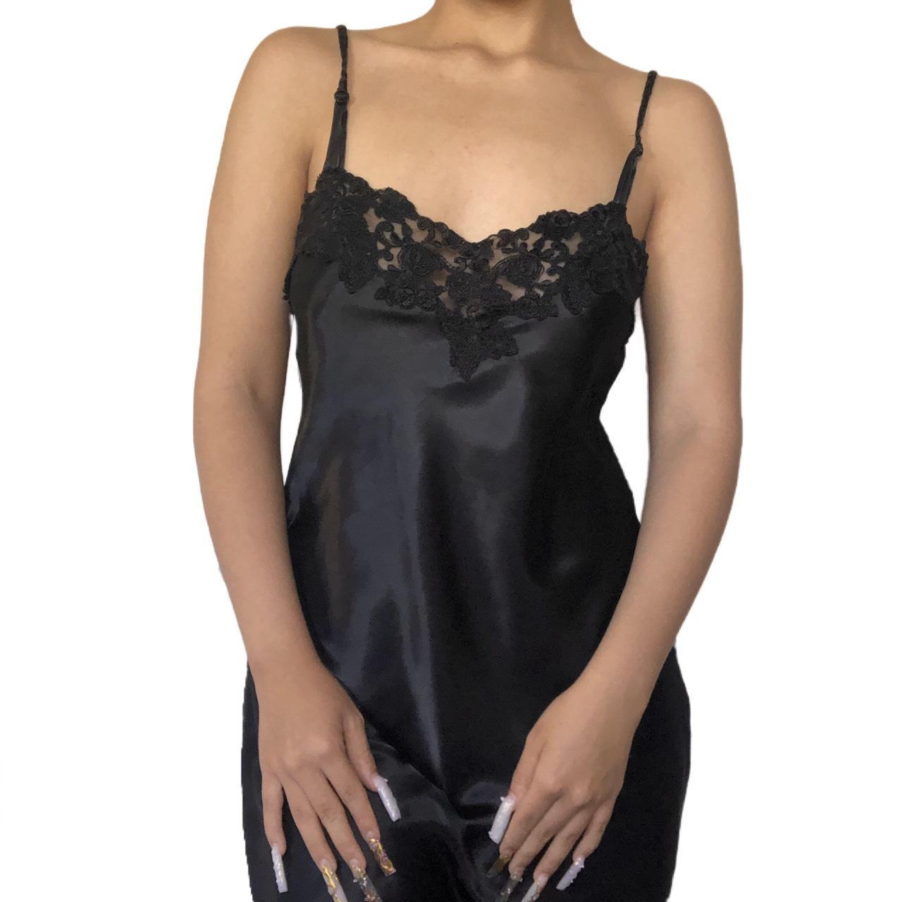 Vintage Intimo Amore Black Midi Satin Slip Dress... - Depop