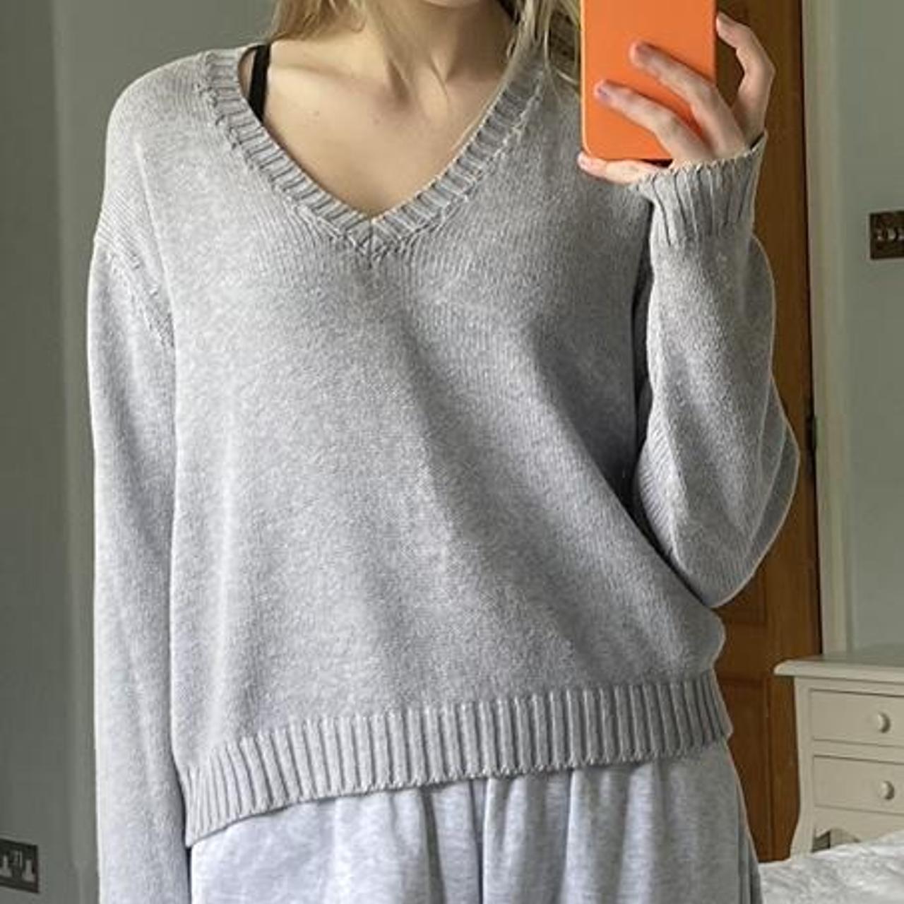 Brandy Melville grey v-neck sweater. So comfy and... - Depop
