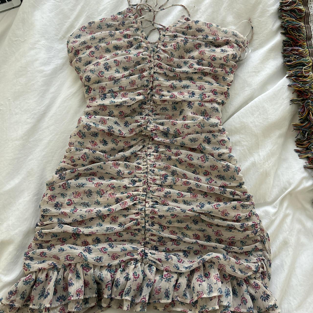 Ruffle floral mini dress, XS Zara halter style neck tie - Depop