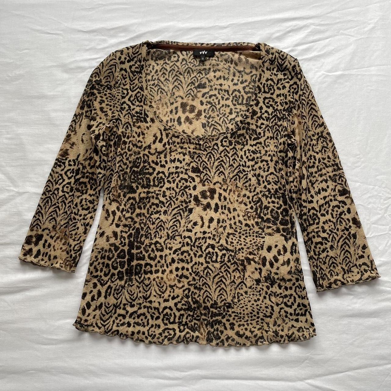 Vintage y2k leopard print micro mesh long sleeve top... - Depop