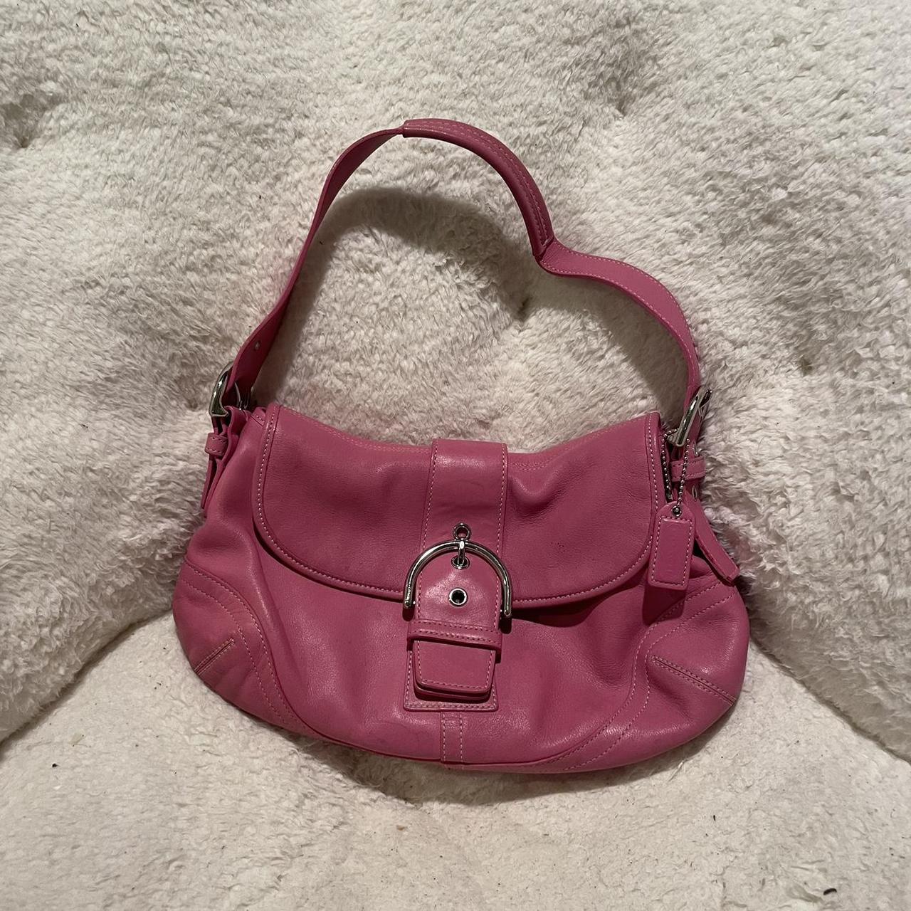 dark pink coach soho leather flap purse! has two... - Depop