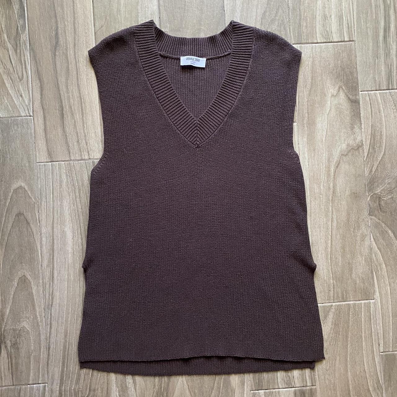 Double Zero long ribbed brown knit v neck sweater... - Depop