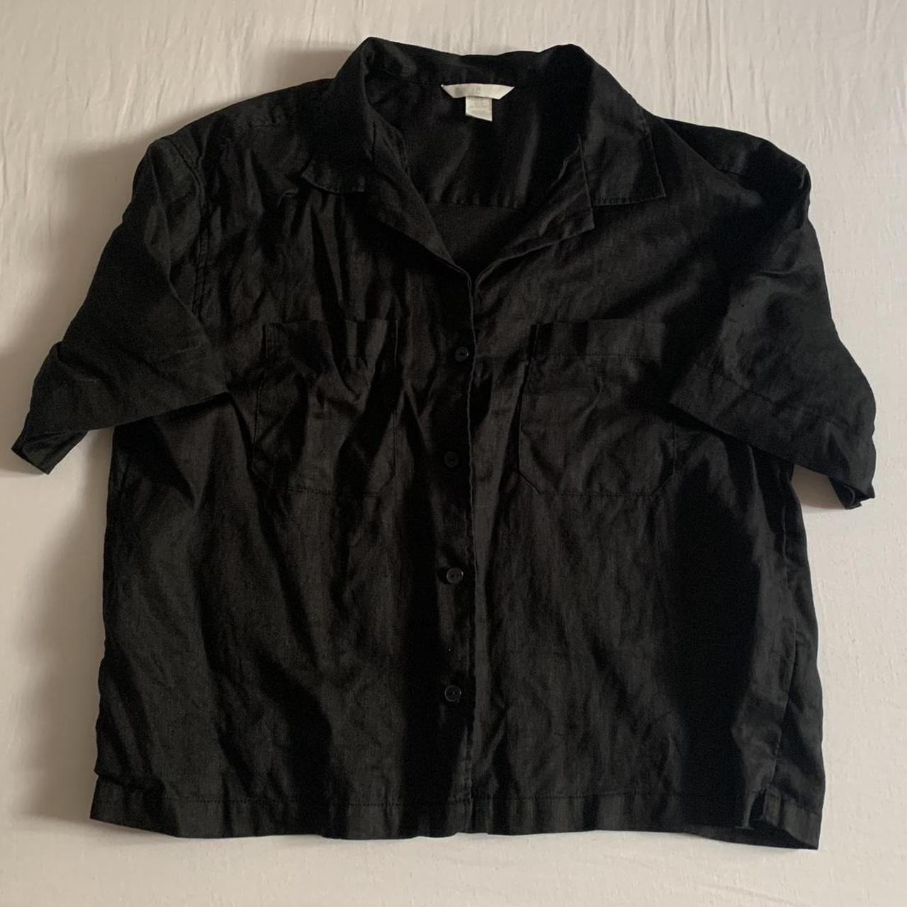 100% Linen black button up shirt with pockets Size... - Depop