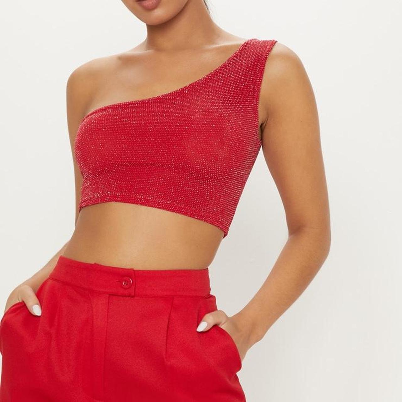 PLT Red Sparkly One Shoulder top Never worn... - Depop