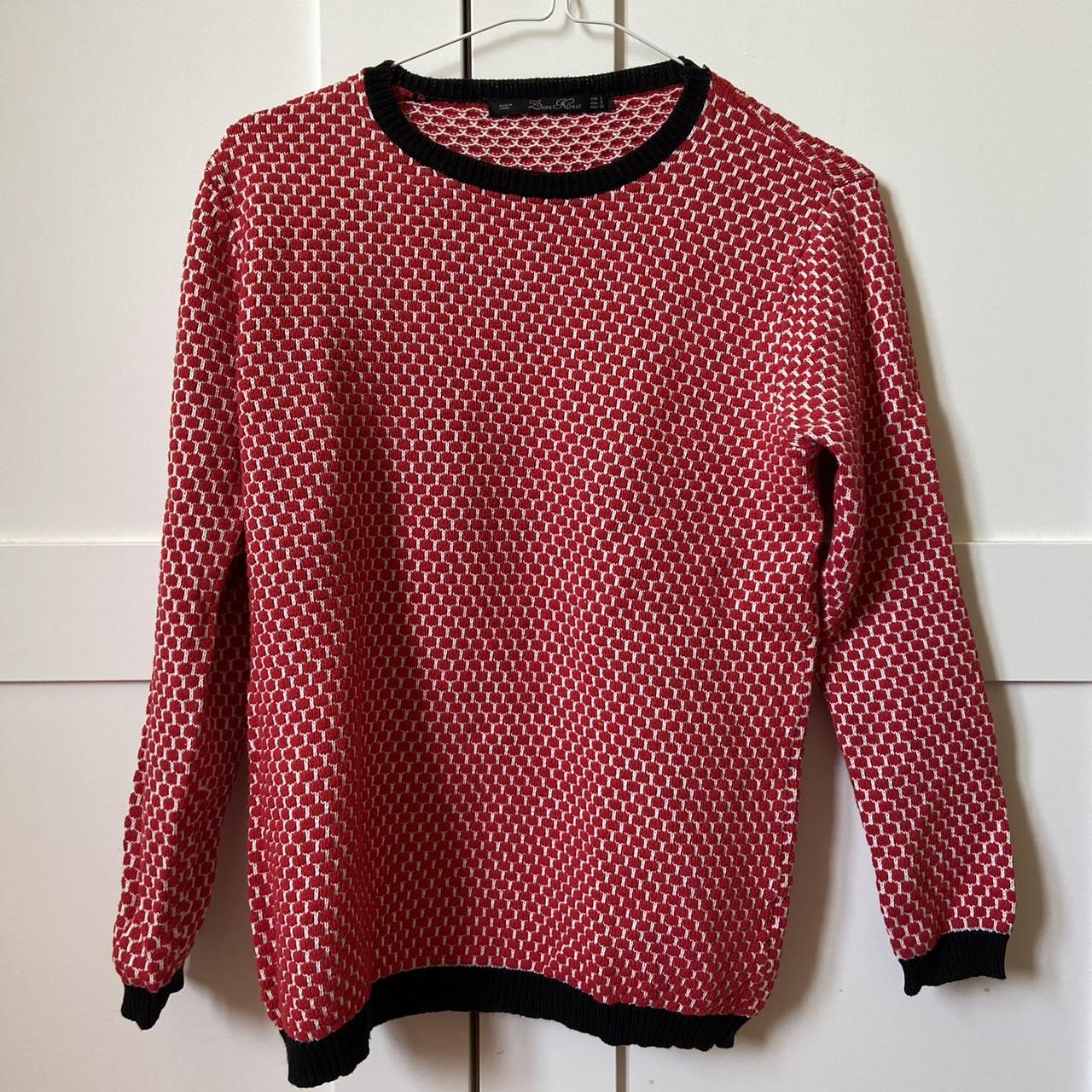 Red checkerboard knit jumper • thrifted in Cambridge... - Depop