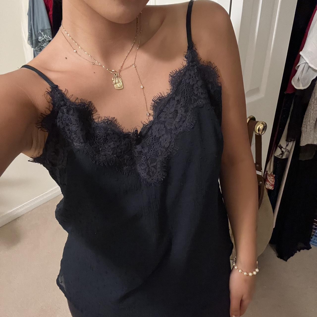 Navy blue lace slip top with double lining Has... | Depop