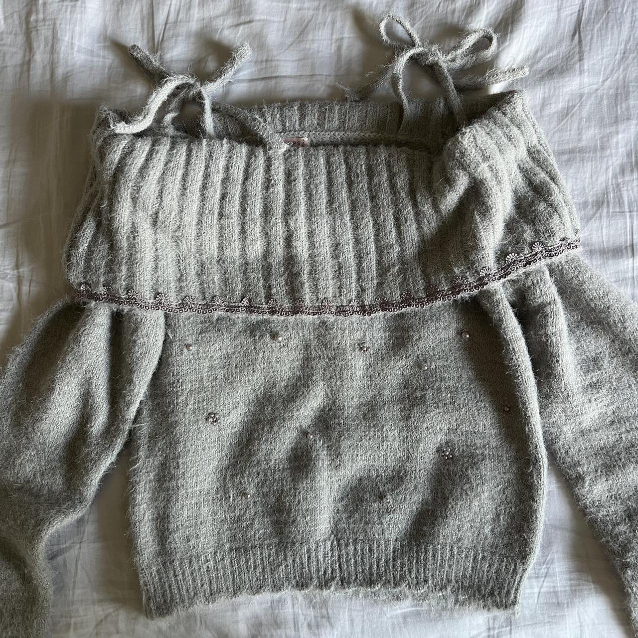 AXES FEMME light gray off the shoulder sweater with... - Depop