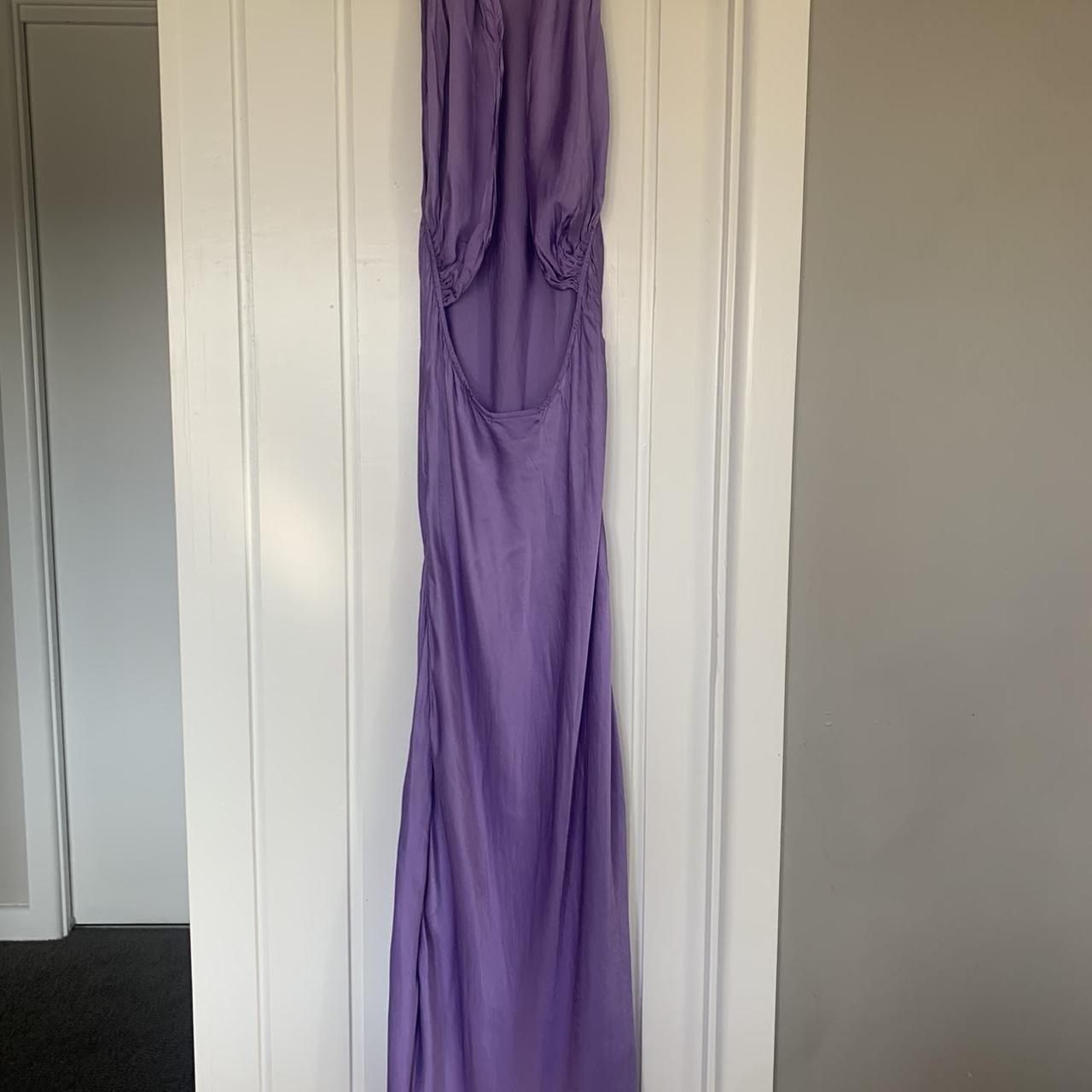 Turquoise lane purple high neck slinky back dress... - Depop