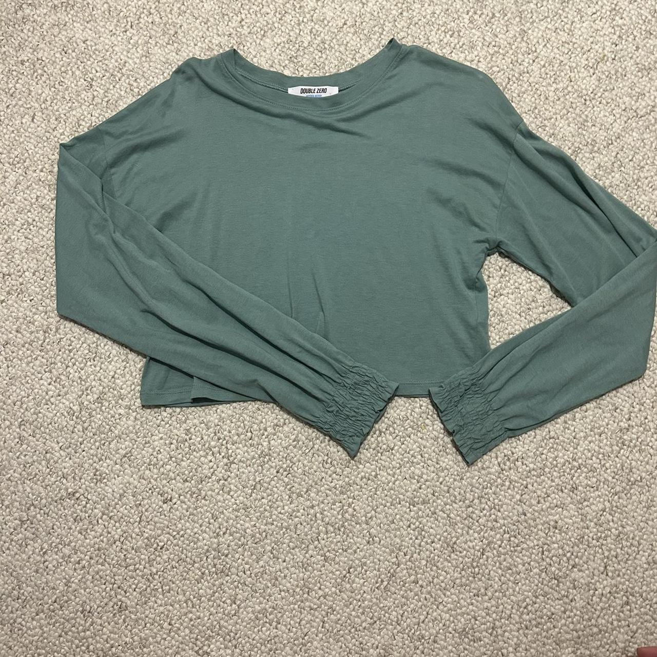 Double Zero cropped long sleeve shirt with ruffle... - Depop