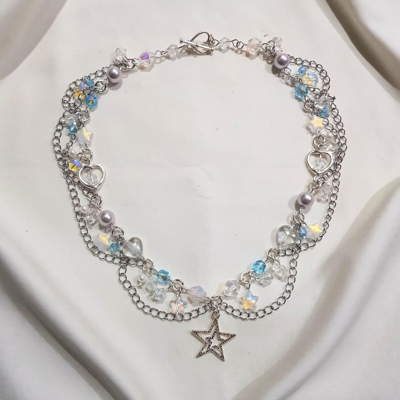 blue clutter necklace ♡ handmade by me with glass... - Depop