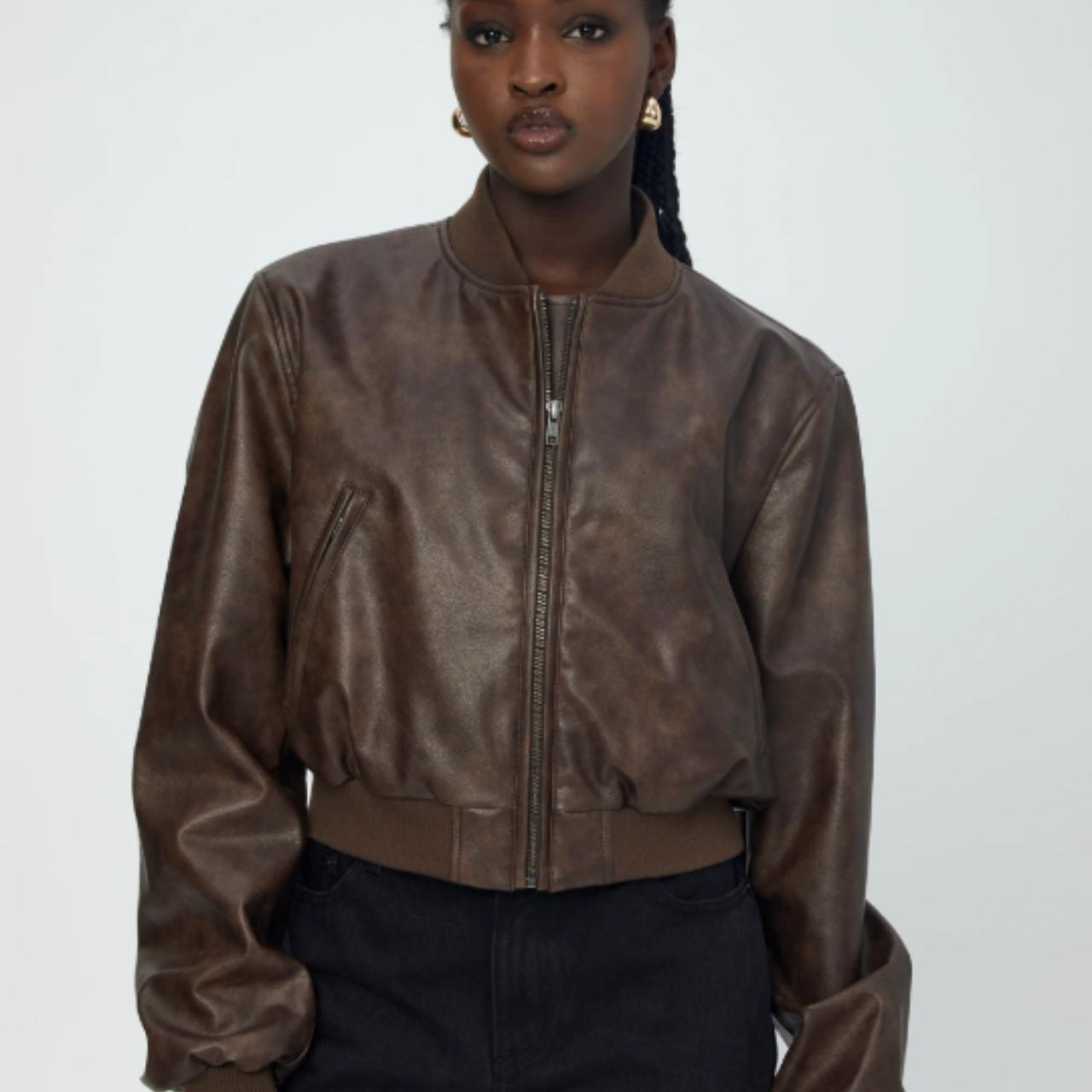 Glassons brown leather bomber jacket -... | Depop