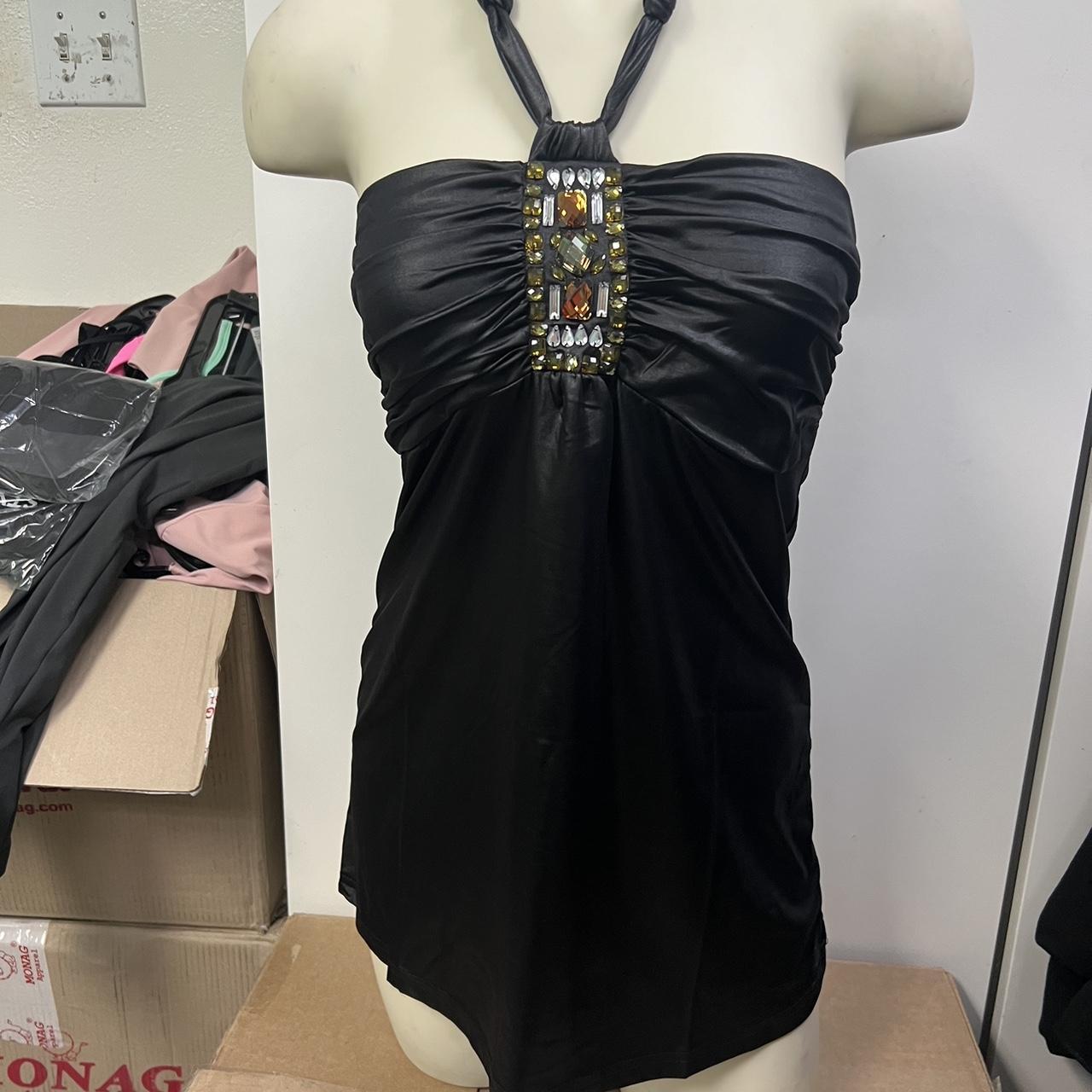 Black satin y2k clubbing top paris hilton snookie... | Depop