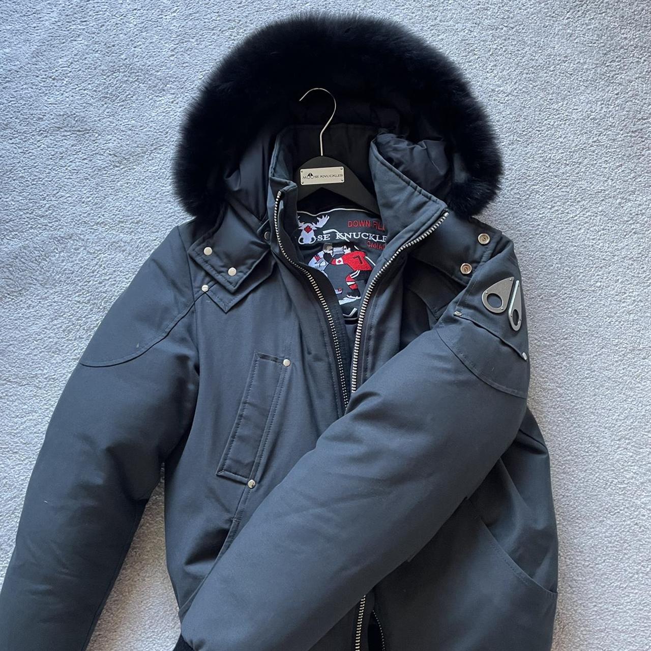 Men’s moose knuckles grey short bomber jacket/ size... - Depop