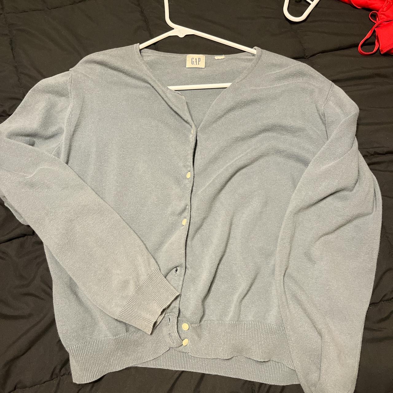 Grey blue button up sweater from gap!! - Depop