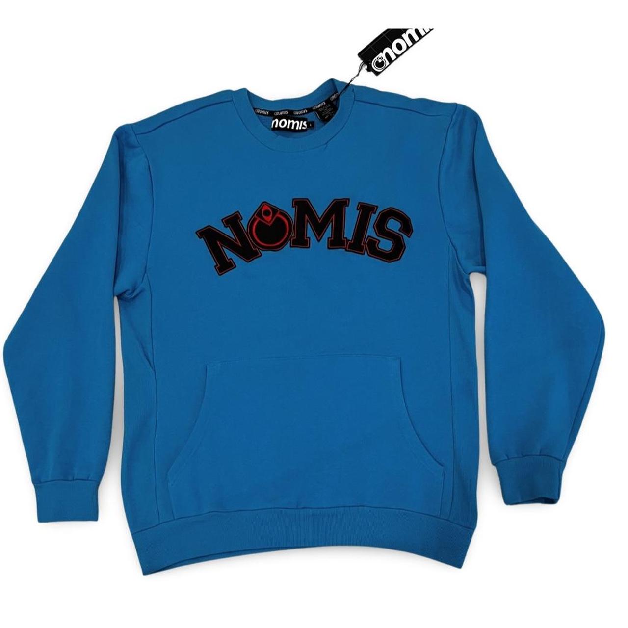 Nomis brand blue pullover crew sweater with kangaroo... - Depop