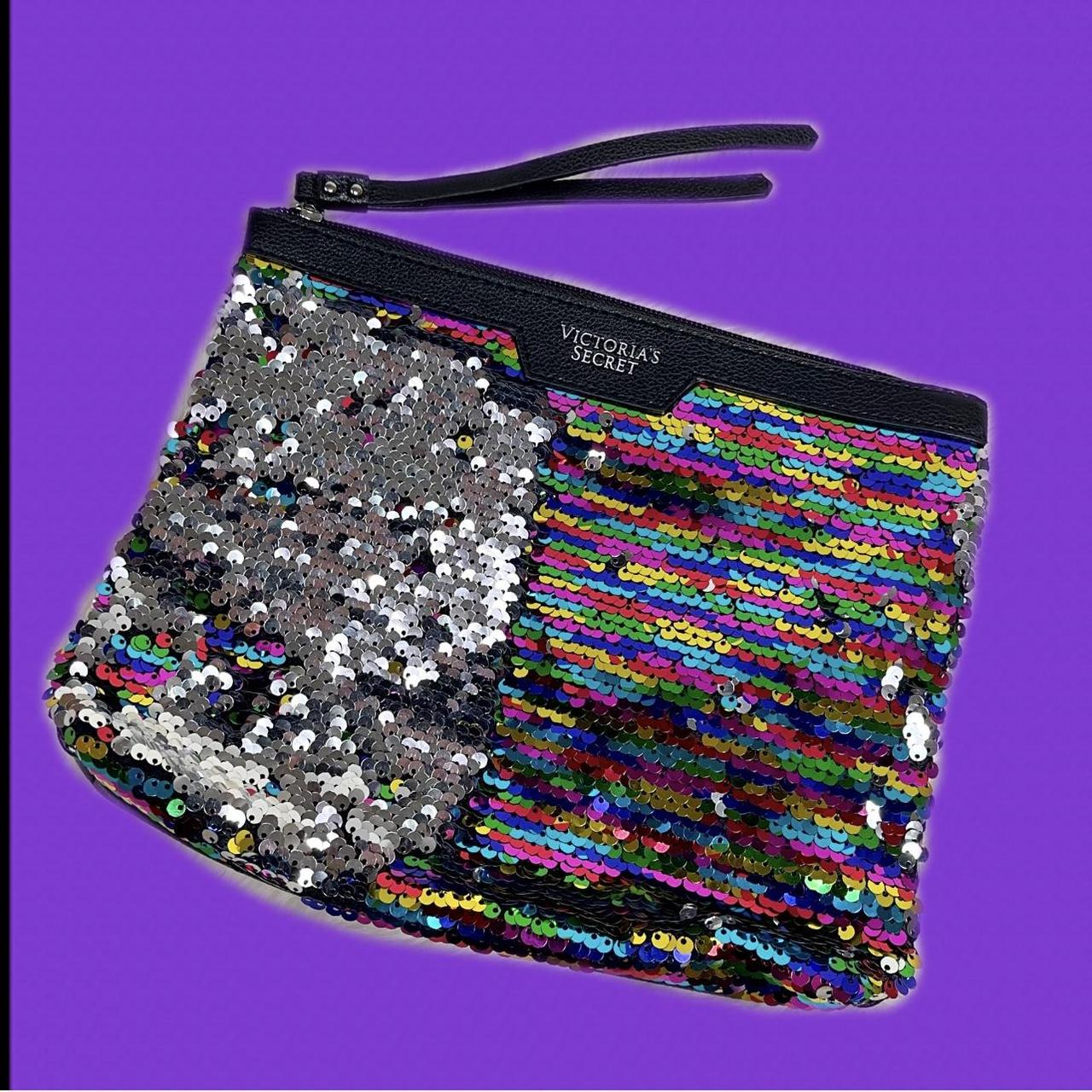 Sparkly black faux leather zip open pouch with flip... - Depop