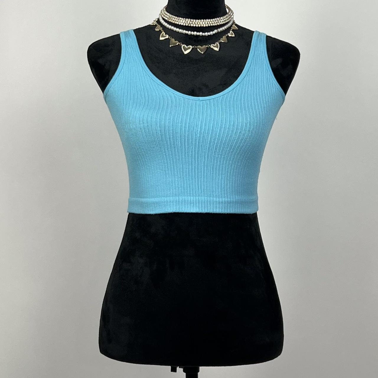 Blue Ribbed Crop Top Cute blue ribbed crop top from... - Depop