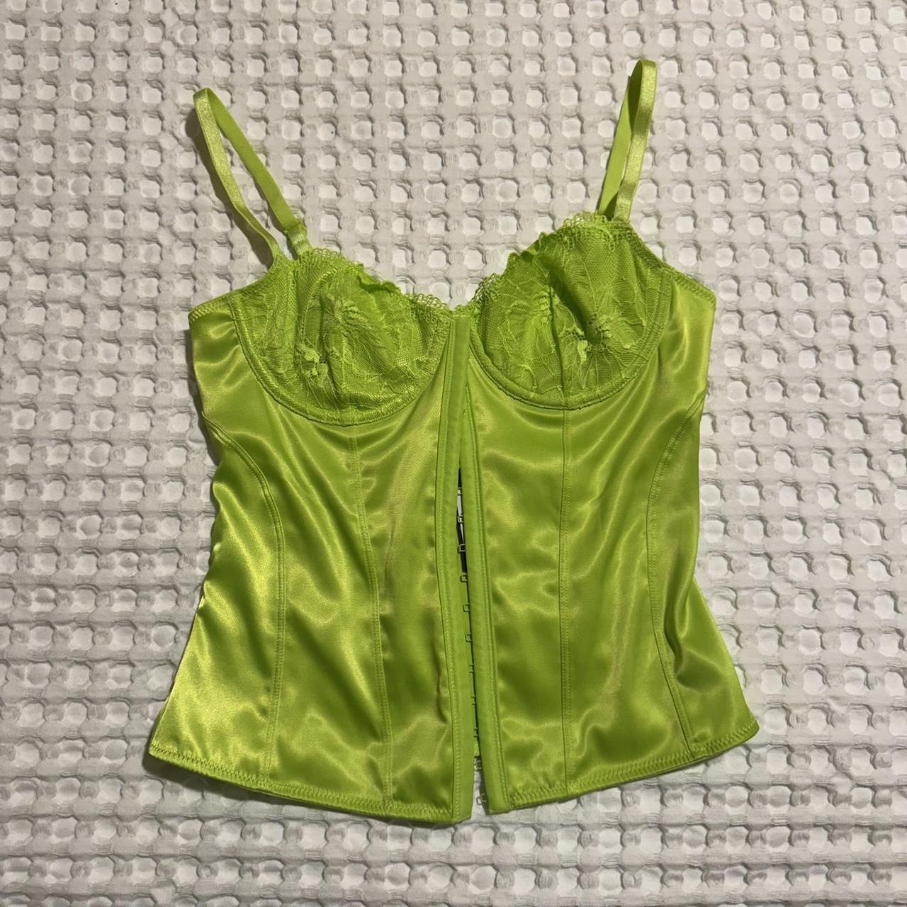 Meshki CLAUDIA Lace Satin Bustier Corset - Lime... - Depop