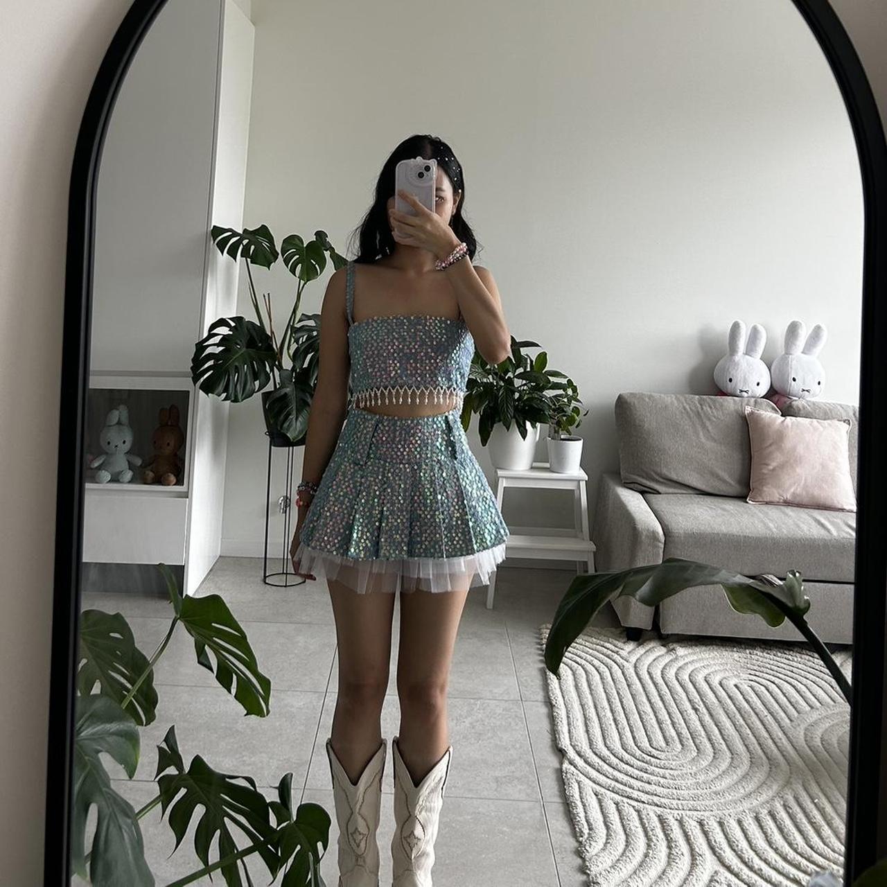 Blue denim sequin set. Only worn once to the eras... - Depop