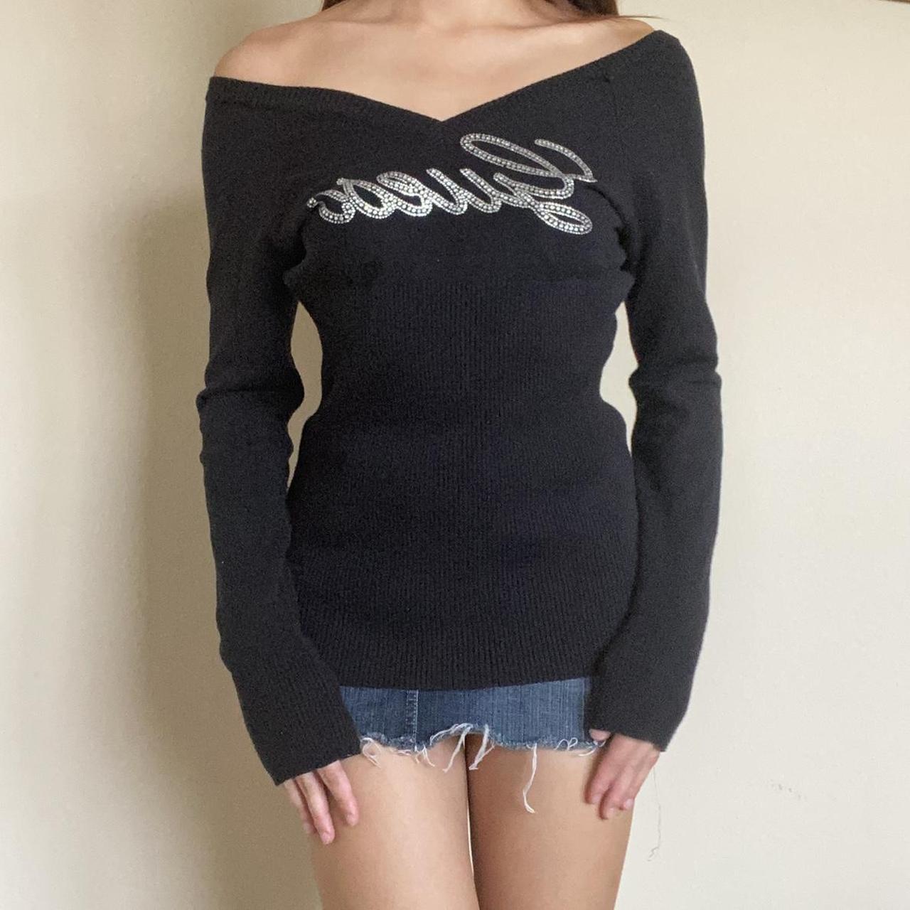 black guess rhinestone sweater features bedazzled... - Depop