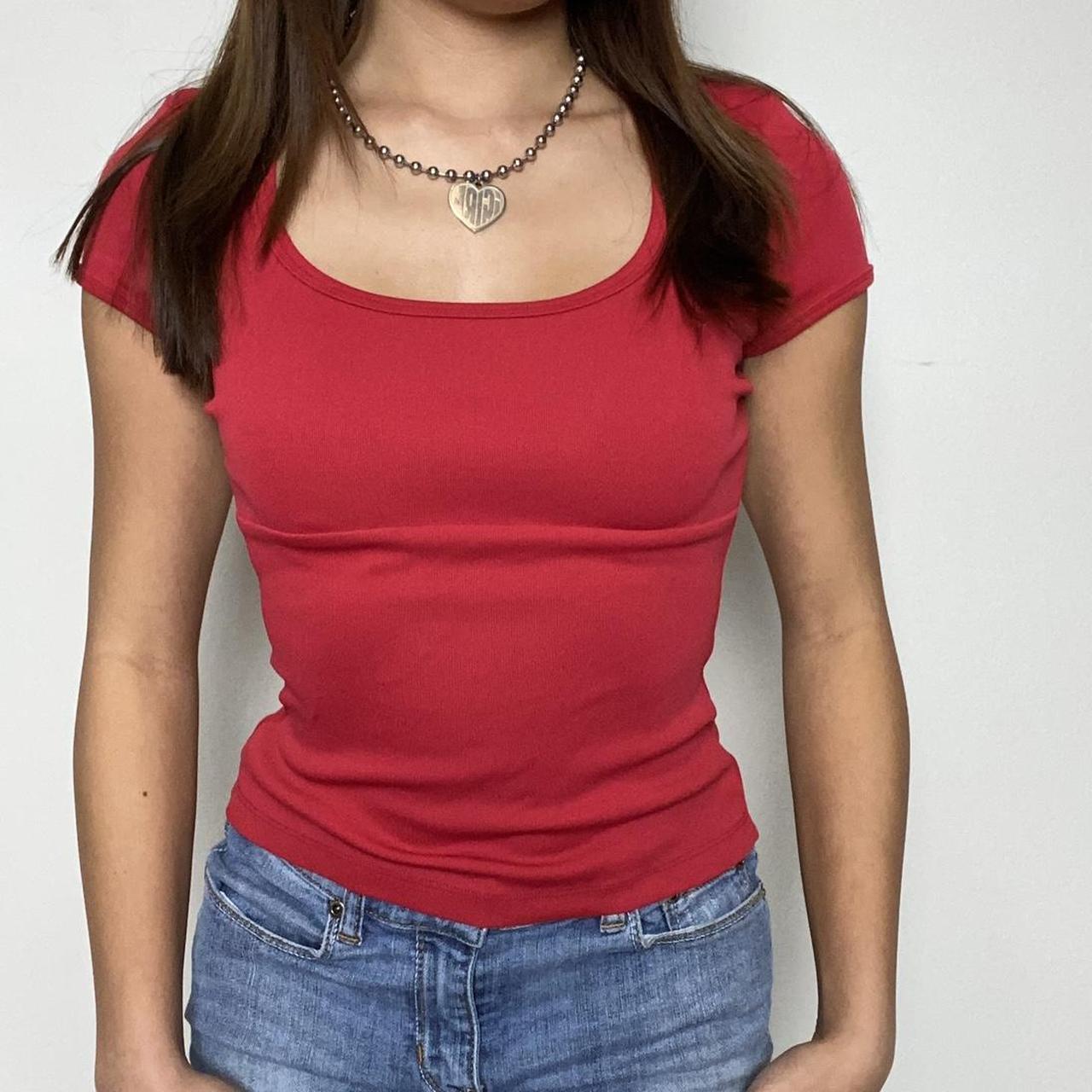 red bebe blouse super stretchy and fitted material... - Depop